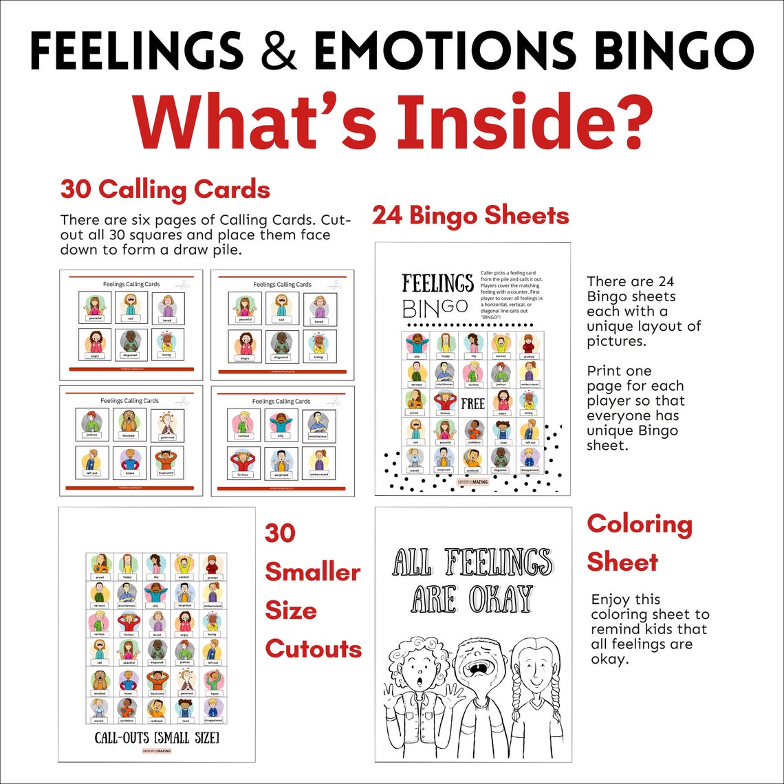 Feelings BINGO Game | Printable BINGO Game | Social Emotional Learning ...