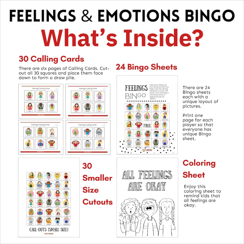 Feelings BINGO Game | Printable BINGO Game | Social Emotional Learning ...
