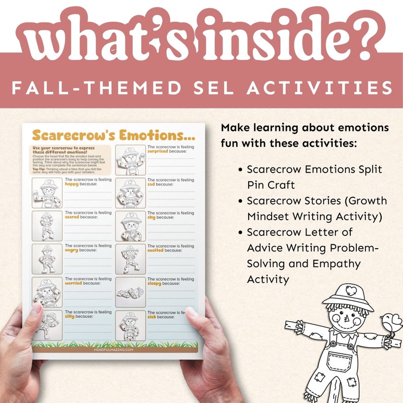 Emotions Activities Scarecrow Craft and Writing SEL Kit, Fall Social ...