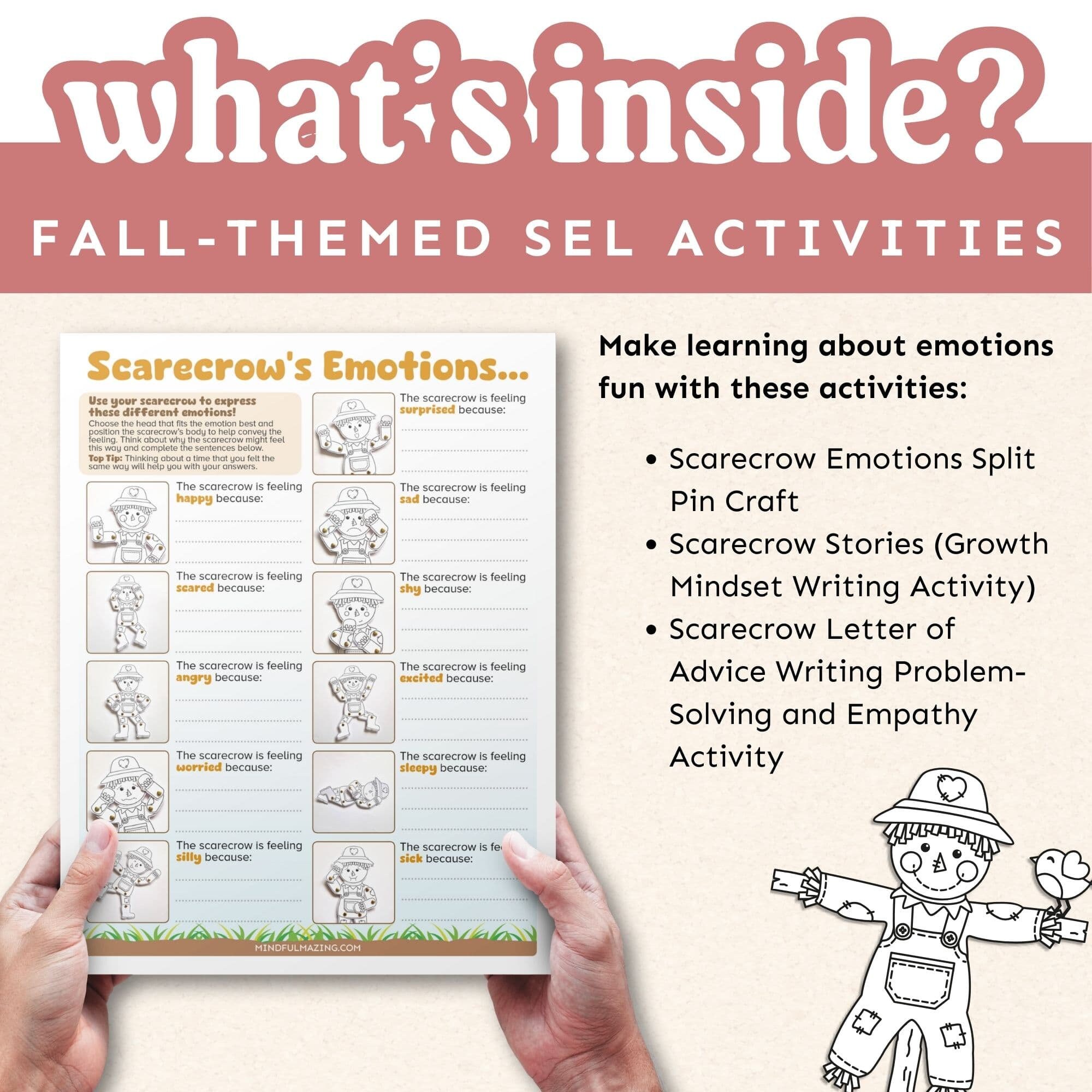Emotions Activities Scarecrow Craft and Writing SEL Kit, Fall Social ...