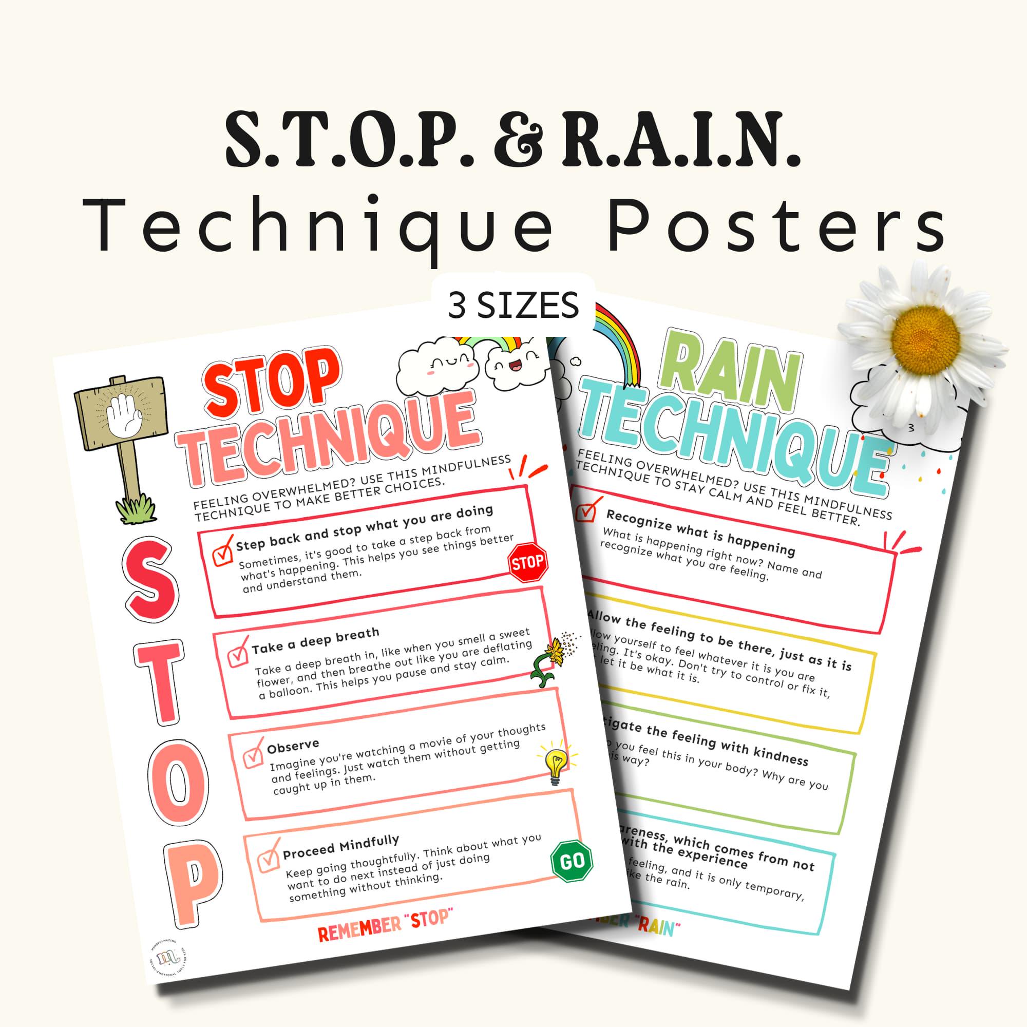 STOP Technique Poster - Watercolor Version | RAIN Technique | Calming ...