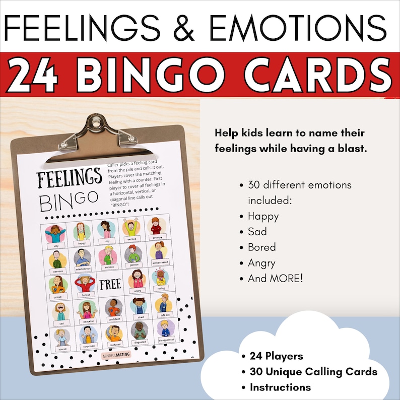 Feelings BINGO Game | Printable BINGO Game | Social Emotional Learning ...