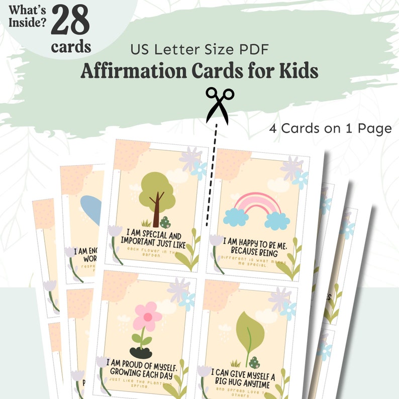 Positive Affirmation Cards for Kids spring-themed Affirmation Printable ...