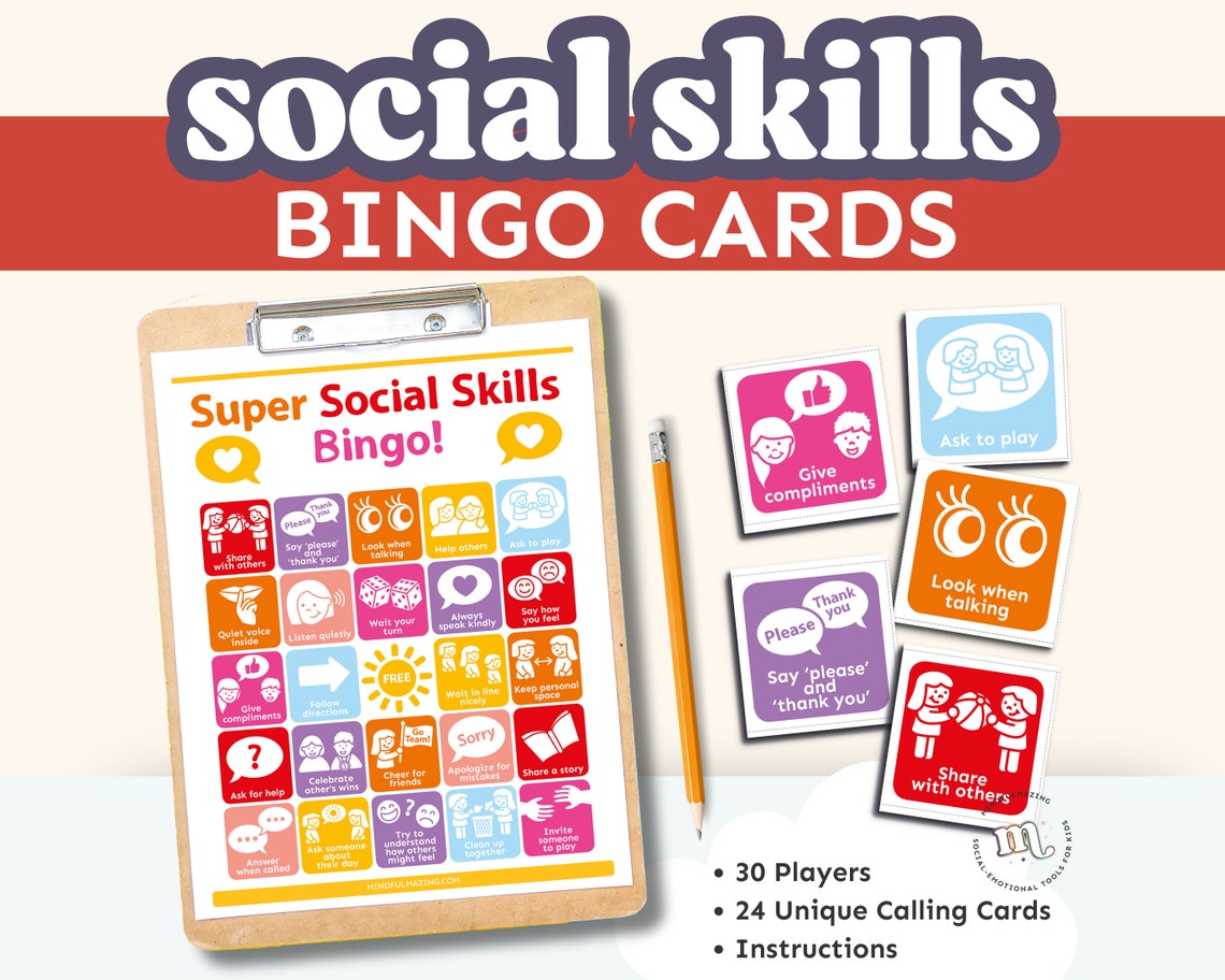 Social Skills BINGO Game | Printable BINGO Game | 30 Players | Social ...