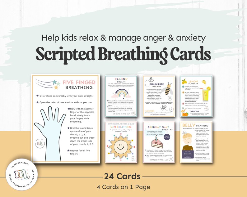 Breathing Card Deck Mindfulness Cards Scripted Breathing Cards Coping ...