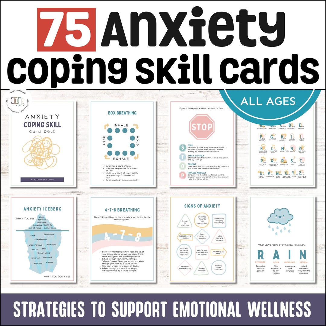 Anxiety Coping Skill Flashcard, Therapy Worksheets, Grounding, Anxiety ...