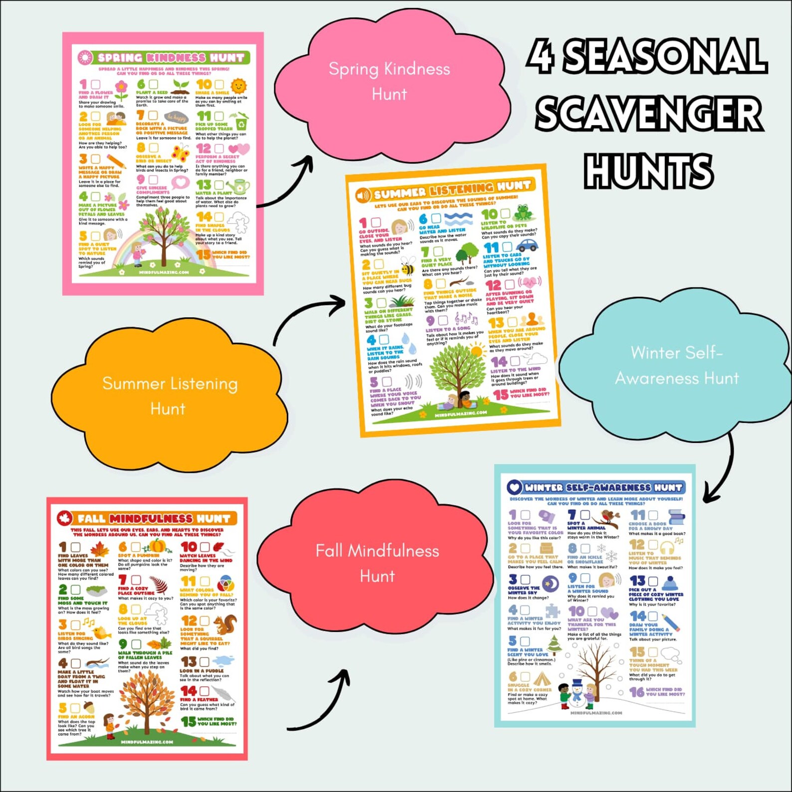 Seasonal SEL Scavenger Hunt for Kids Bundle, Mindfulness Activities for ...