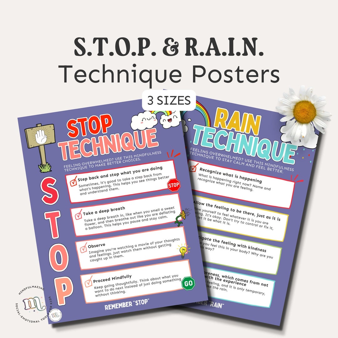 STOP Technique Poster RAIN Technique Calming Down Techniques Social ...