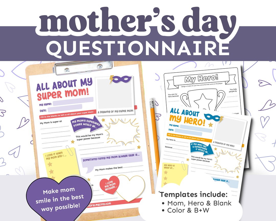 Mother's Day Questionnaire, All About Mom Printable, Mother's Day Gift ...
