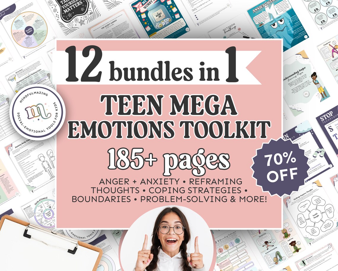 Teen Therapy Worksheets Bundle, Therapist Journal Anxiety, Teenagers ...