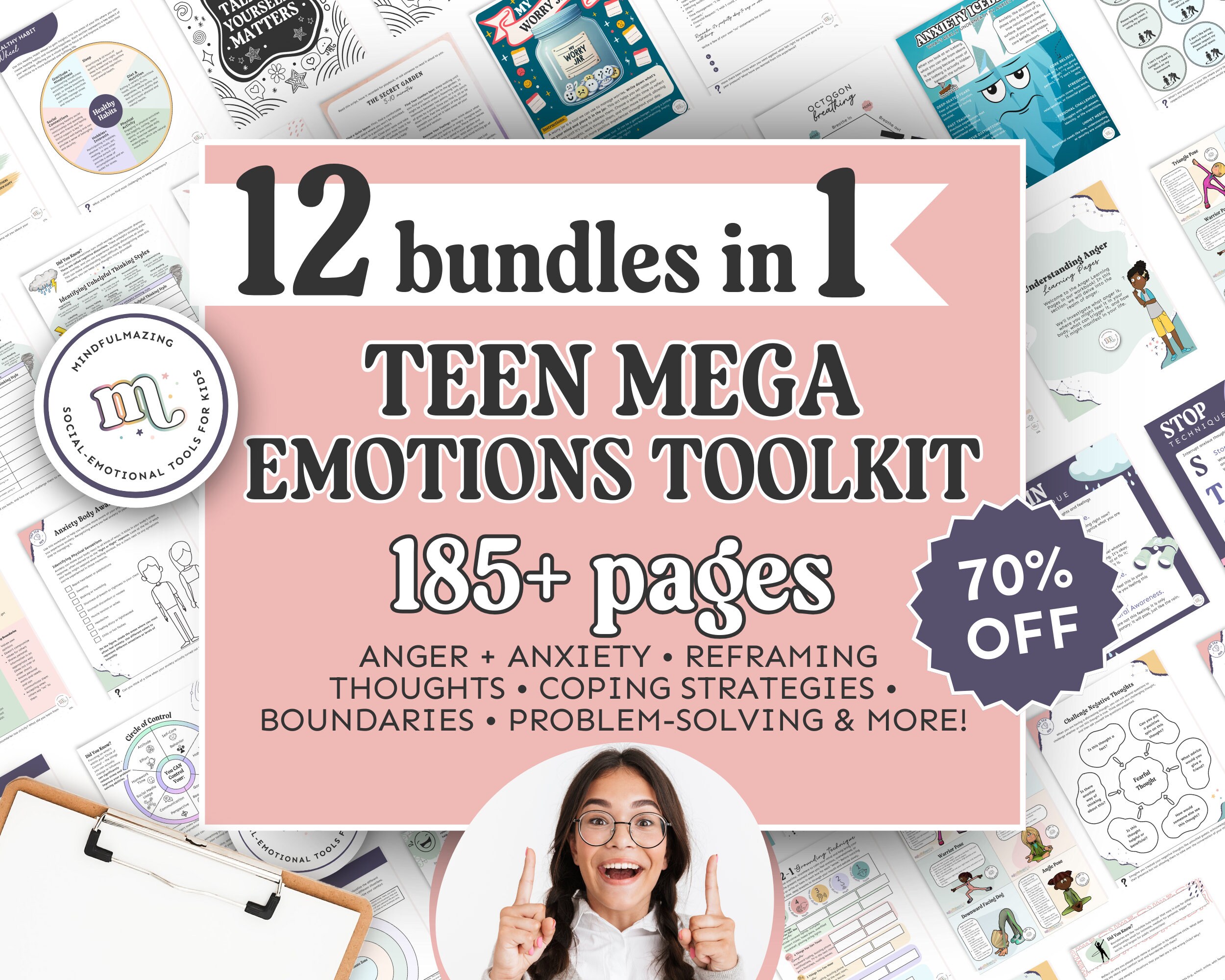 Teen Therapy Worksheets Bundle, Therapist Journal Anxiety, Teenagers ...
