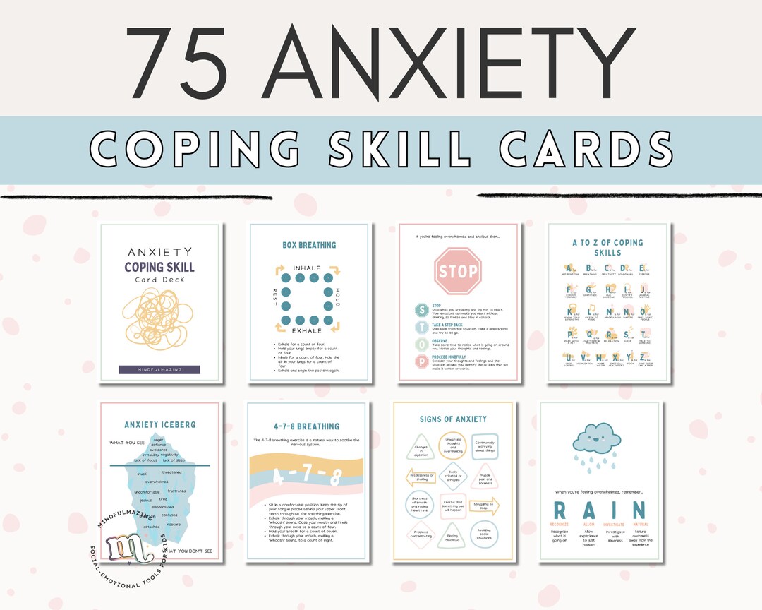 Anxiety Coping Skill Flashcard, Therapy Worksheets, Grounding, Anxiety ...