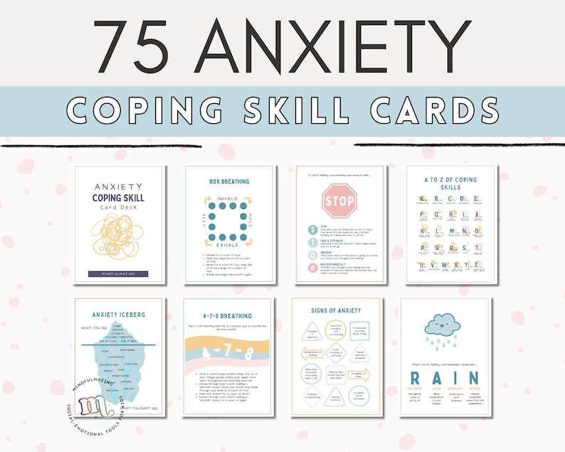Anxiety Coping Skill Flashcard, Therapy Worksheets, Grounding, Anxiety ...