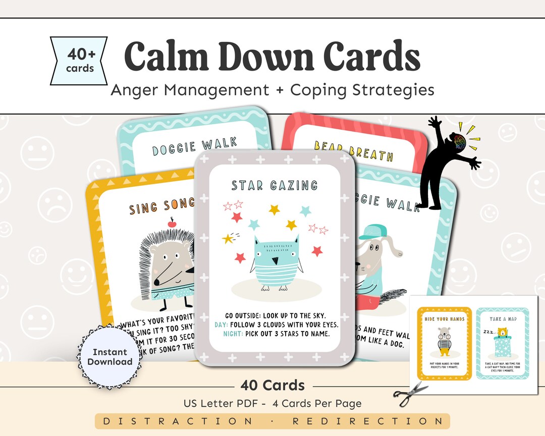 Calm Down Cards Mindfulness Cards Breathing Cards Coping Skills Anger ...