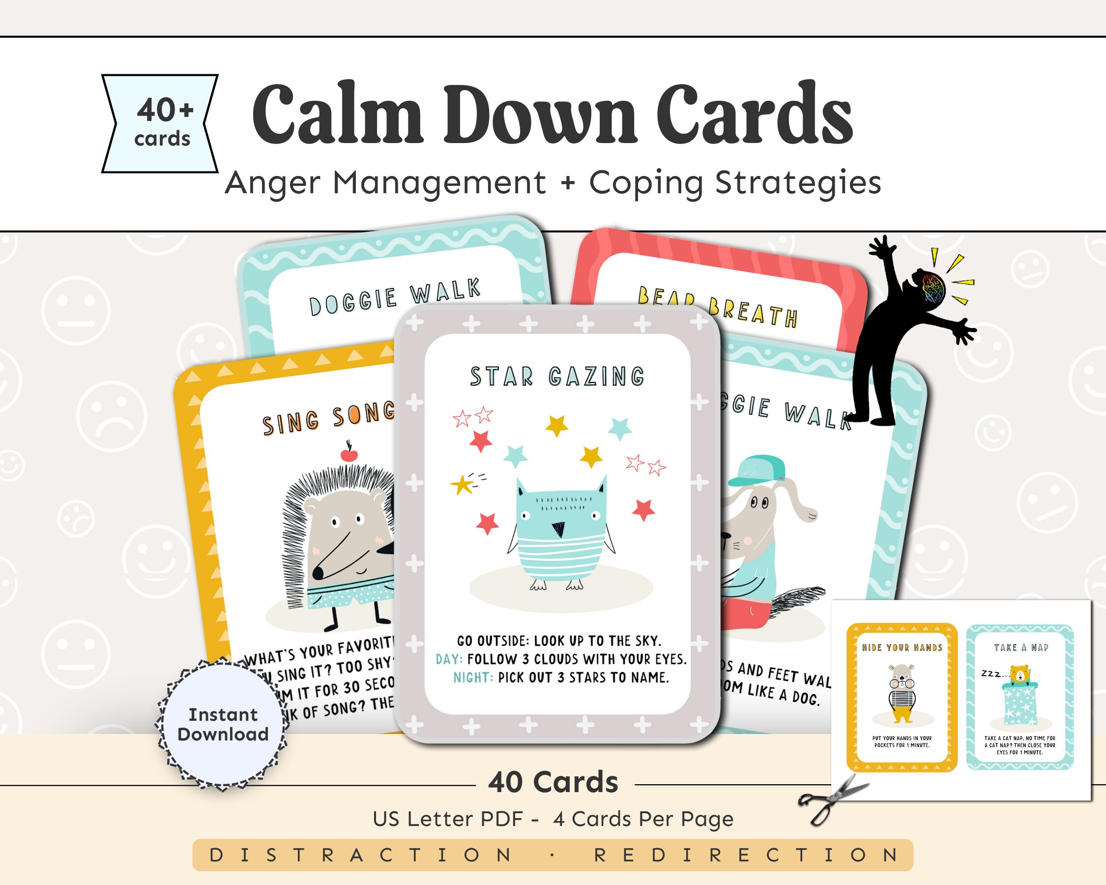 Calm Down Cards Mindfulness Cards Breathing Cards Coping Skills Anger ...