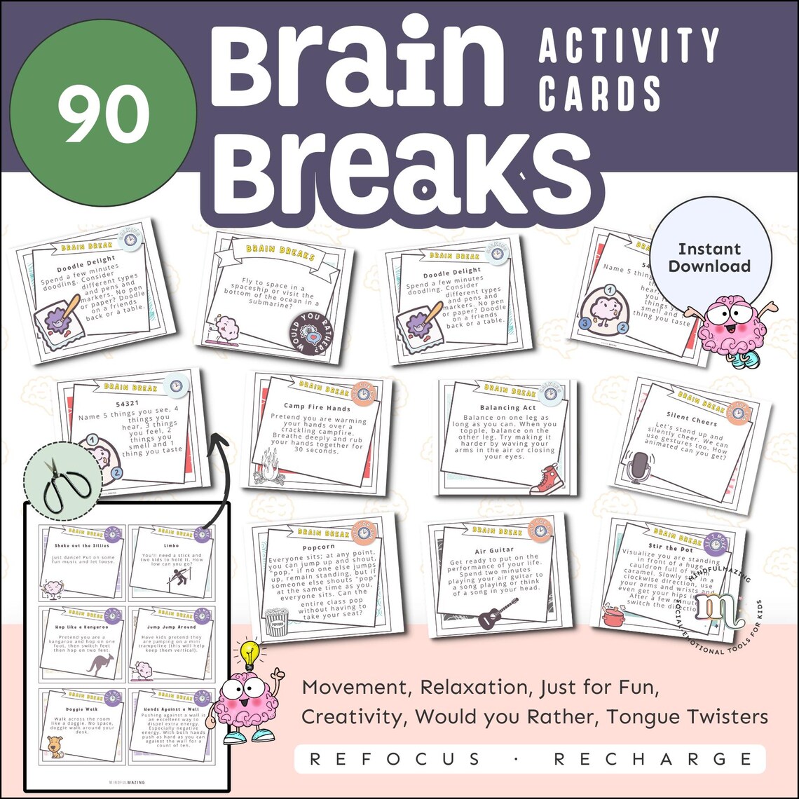 Brain Breaks Cards for Kids | Classroom Management | Movement Breaks ...