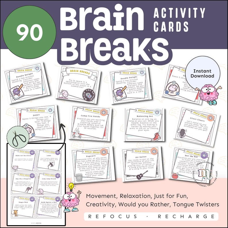 Brain Breaks Cards for Kids | Classroom Management | Movement Breaks ...