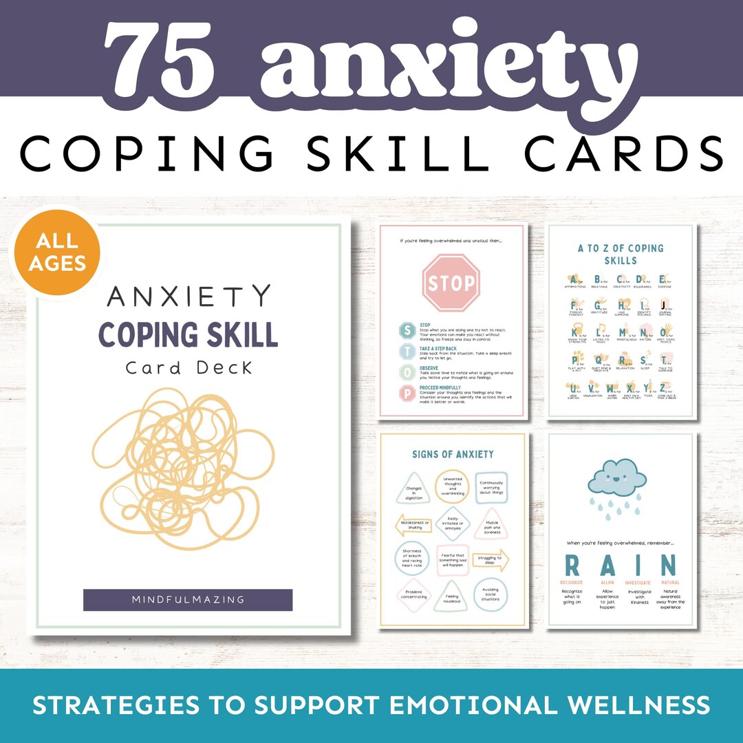 Anxiety Coping Skill Flashcard, Therapy Worksheets, Grounding, Anxiety ...