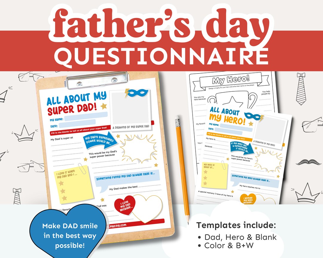 All About Dad Printable Questionnaire | Fathers Day Gift From Kids ...