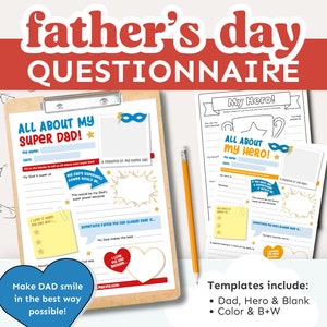All About Dad Printable Questionnaire | Fathers Day Gift From Kids ...
