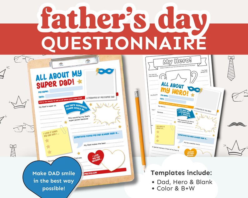 All About Dad Printable Questionnaire | Fathers Day Gift From Kids ...