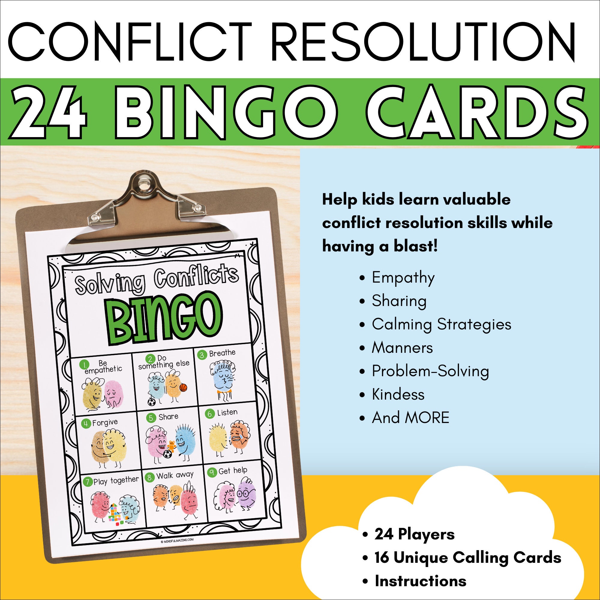 Conflict Resolution BINGO Game | Printable BINGO Game | 24 Players ...