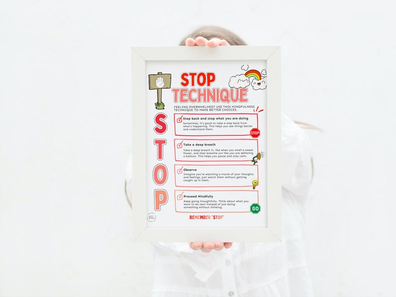 STOP Technique Poster - Watercolor Version | RAIN Technique | Calming ...