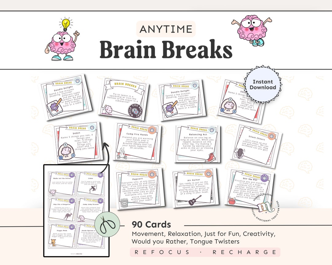 Brain Breaks Cards for Kids Classroom Management Movement Breaks ...