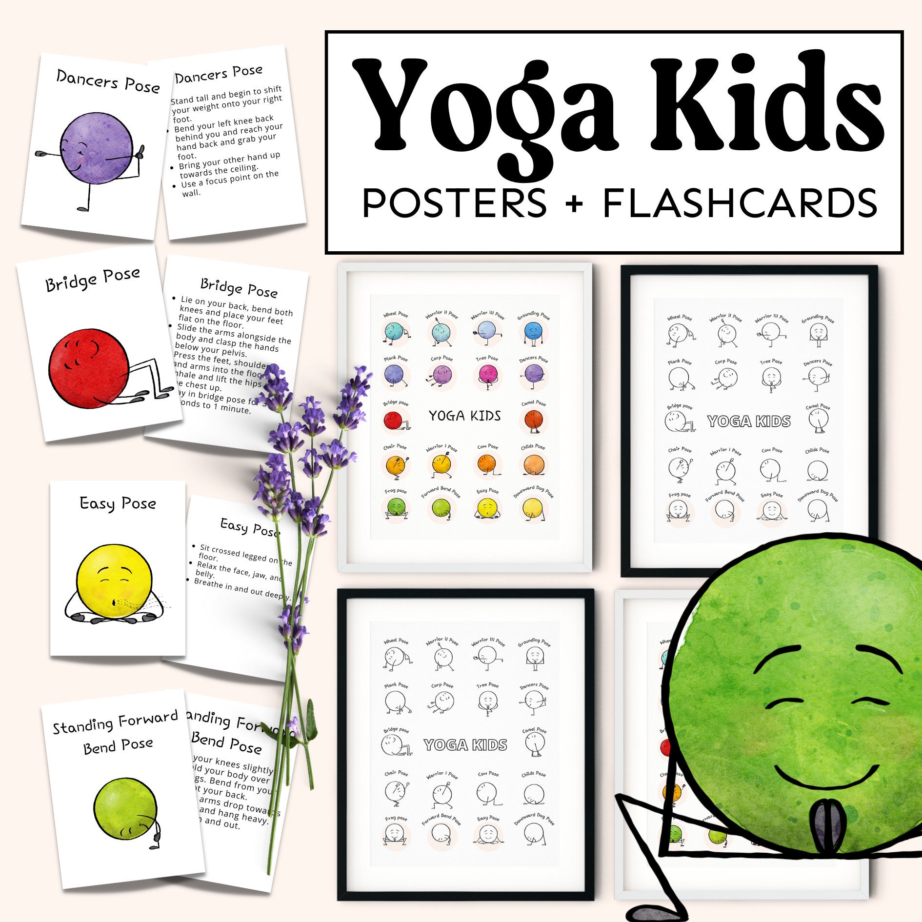 Yoga Cards for Kids Yoga Poster Set Yoga Pose Cards for Kids Calming ...
