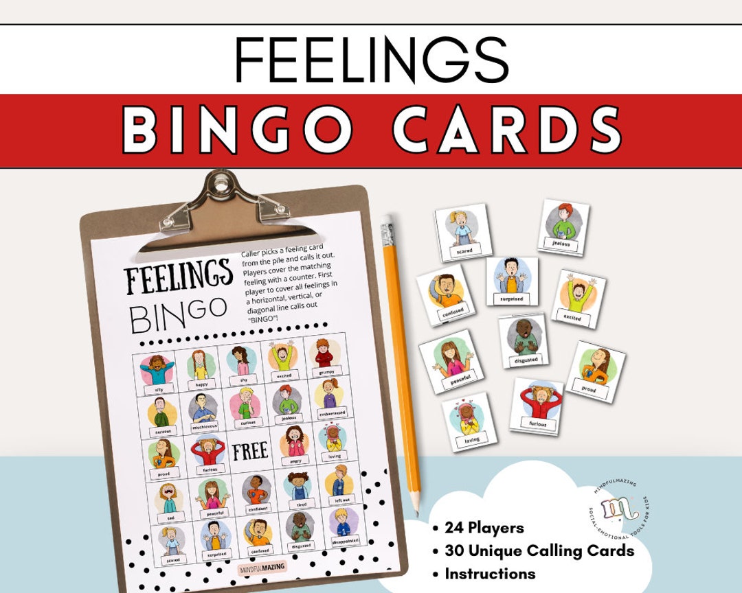 Feelings BINGO Game Printable BINGO Game 30 Players Social Emotional ...