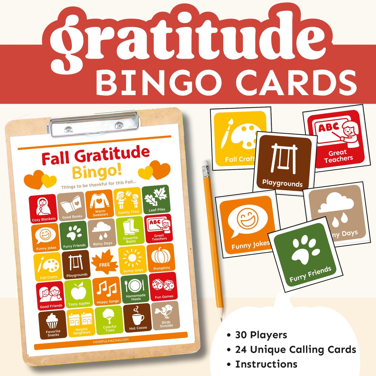 Gratitude Bingo Game for Kids, Fall Bingo, Gratitude Games, Printable ...