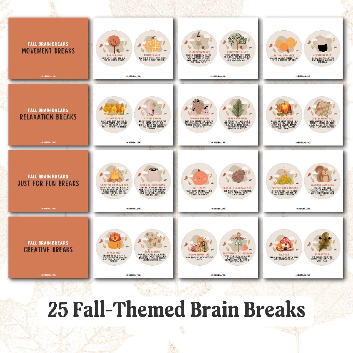 Fall Brain Breaks Brain Break Activities Brain Break Cards - Etsy