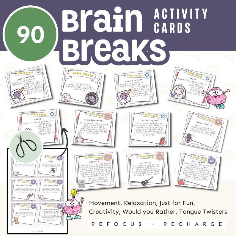 Brain Breaks Cards for Kids | Classroom Management | Movement Breaks ...