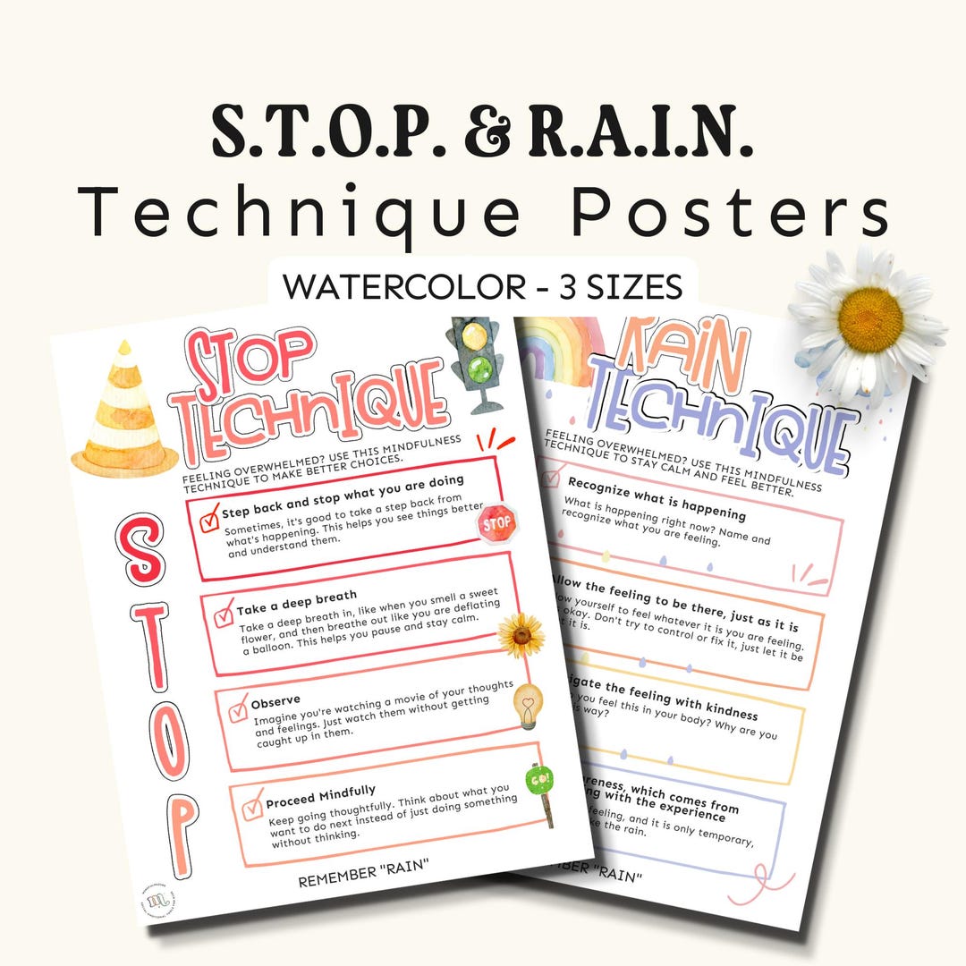 STOP Technique Poster | RAIN Technique | Calming Down Techniques ...