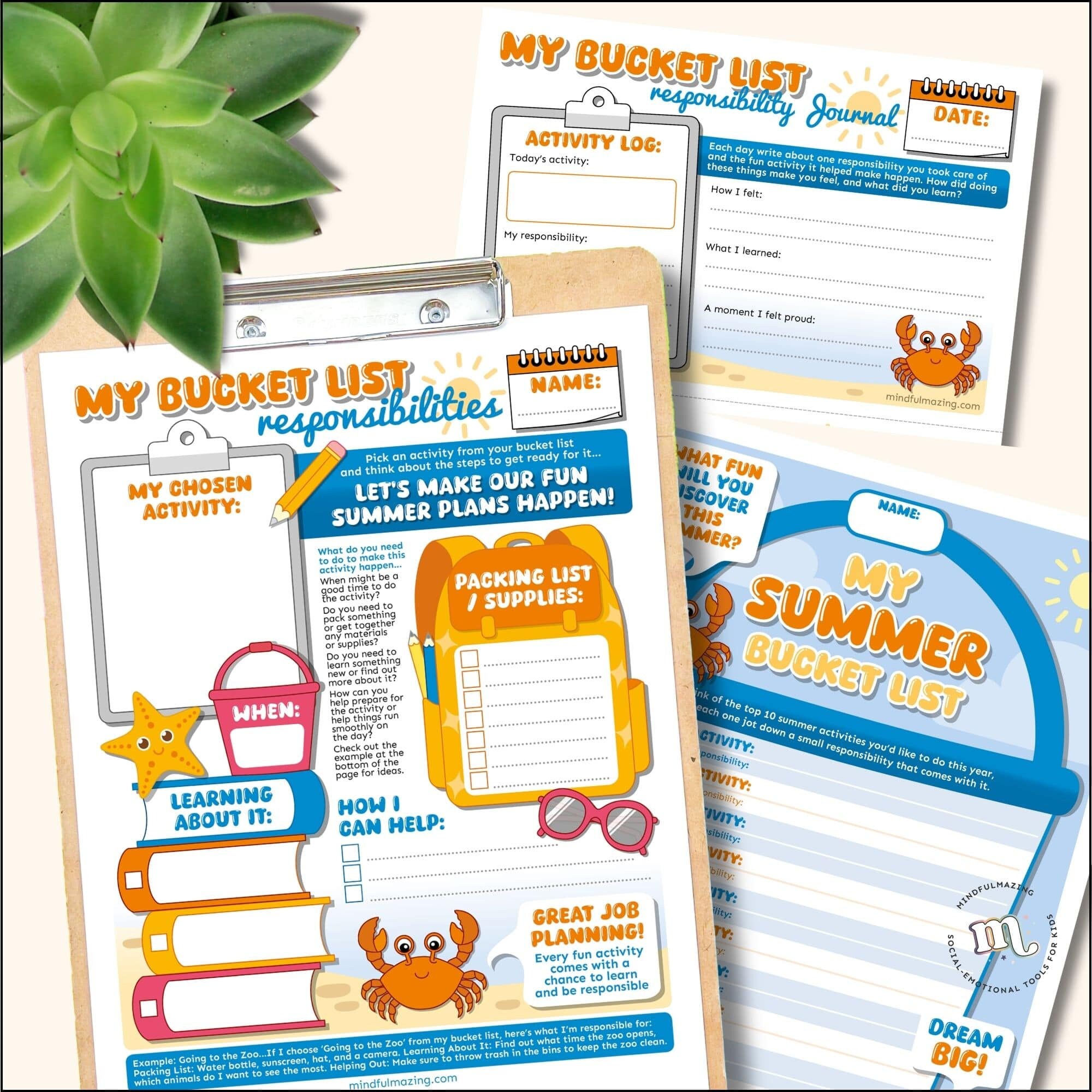 Summer Bucket List for Kids, Responsibility Planner for Kids, Goal ...
