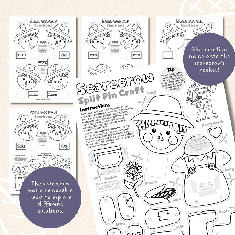 Emotions Activities Scarecrow Craft and Writing SEL Kit, Fall Social ...