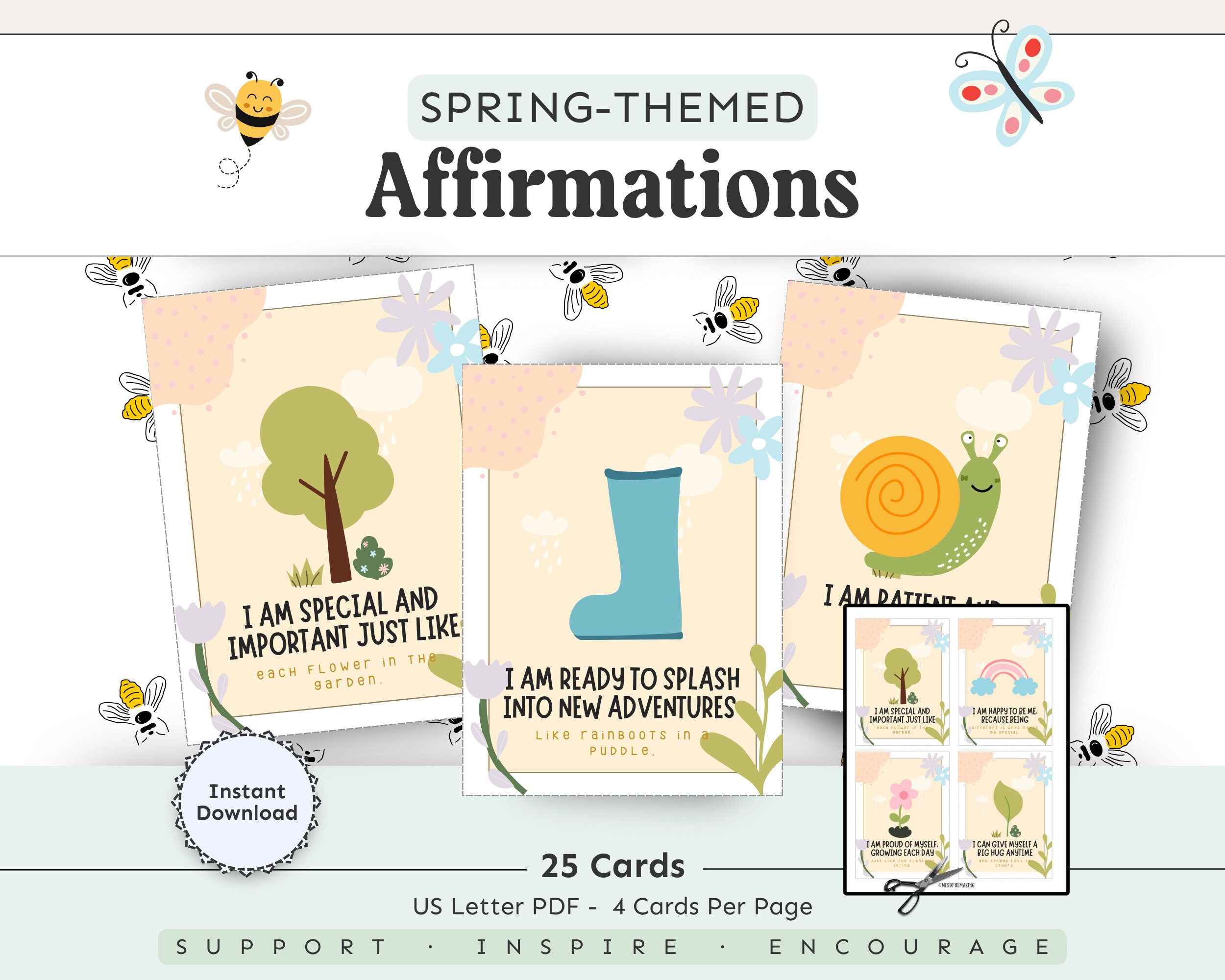 Positive Affirmation Cards for Kids spring-themed Affirmation Printable ...