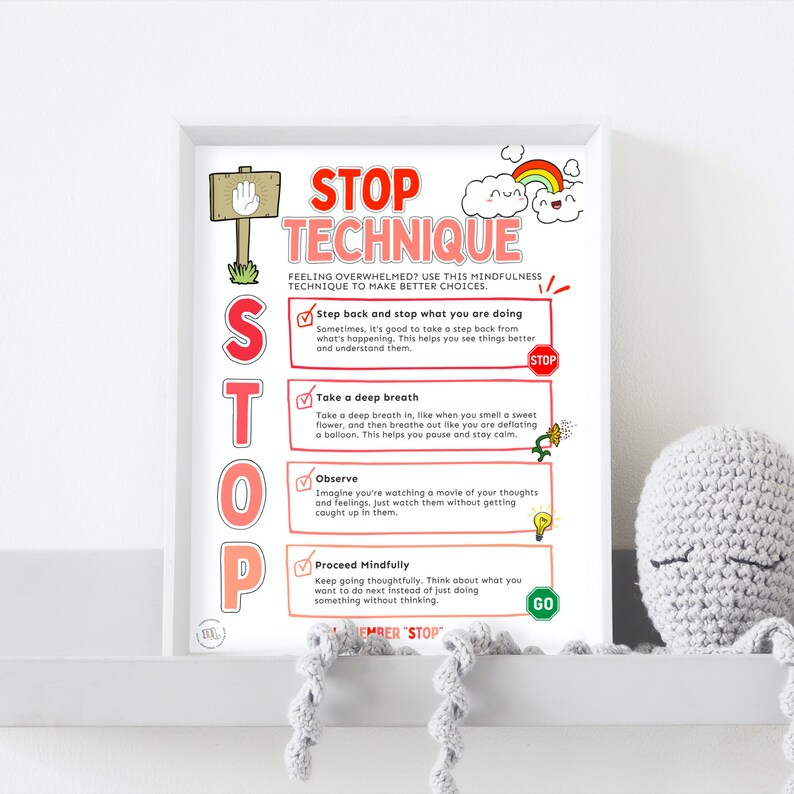 STOP Technique Poster - Watercolor Version | RAIN Technique | Calming ...