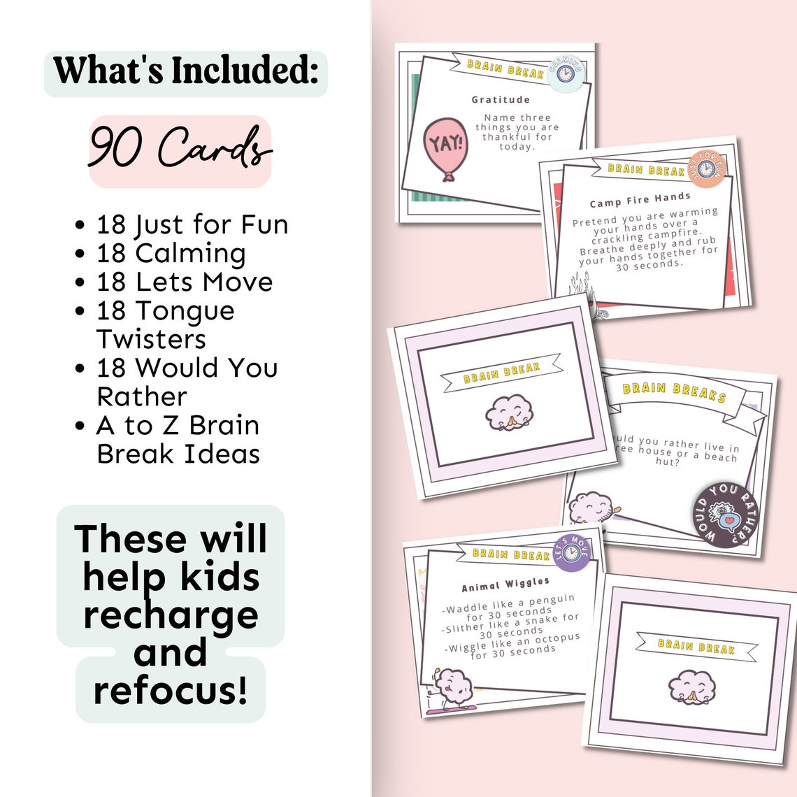 Brain Breaks Cards for Kids | Classroom Management | Movement Breaks ...