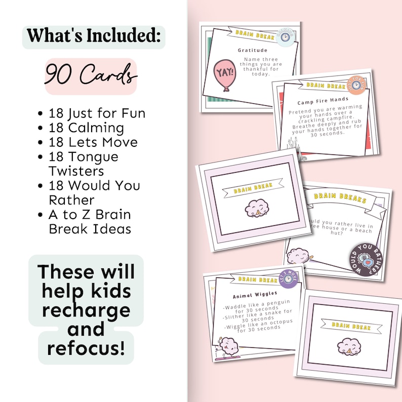 Brain Breaks Cards for Kids | Classroom Management | Movement Breaks ...