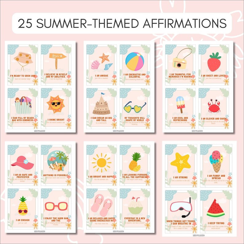 Summer Themed Positive Affirmation Cards for Kids, Boost Self ...