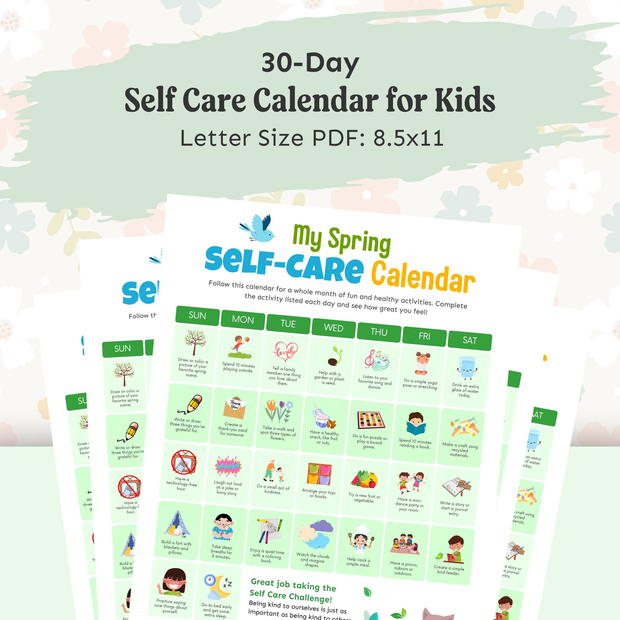 Self Care Calendar for Kids | Self Care Journal | Life Skills ...
