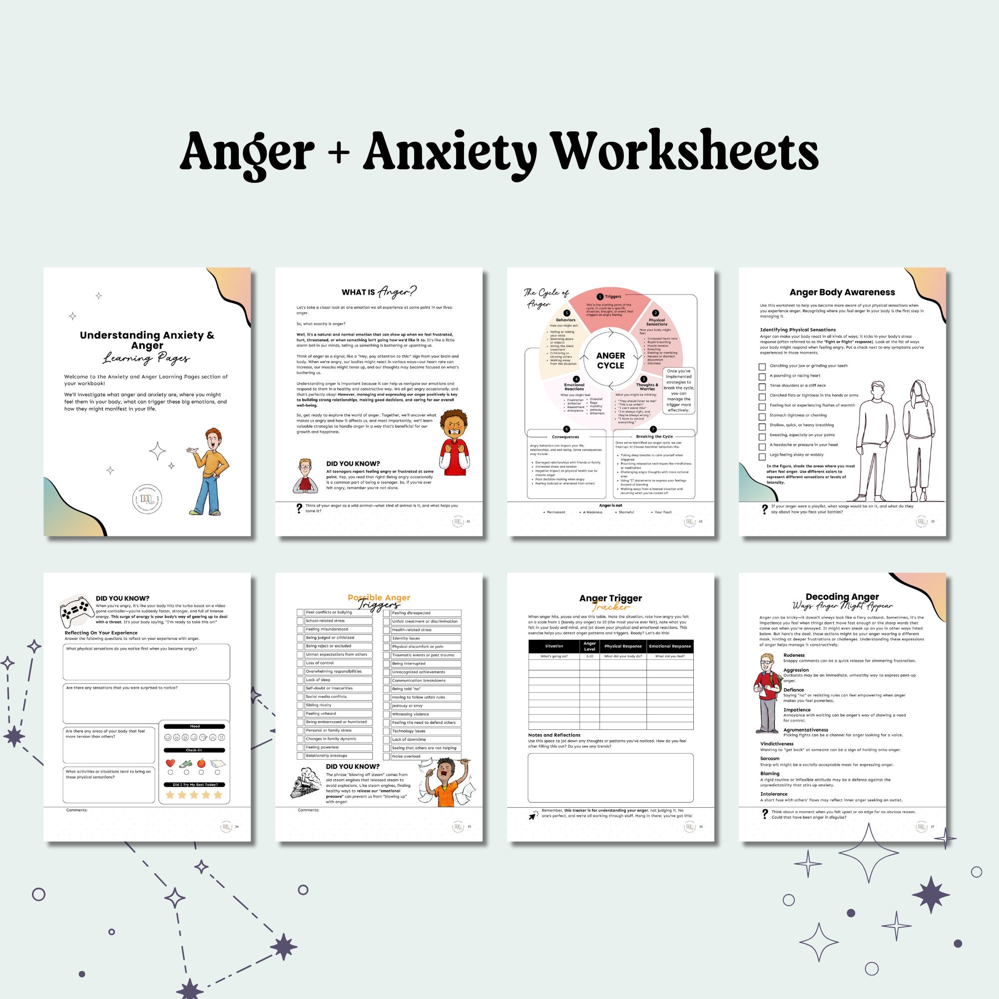 Teen Therapy Worksheets Bundle, Therapist Journal Anxiety, Teenagers ...