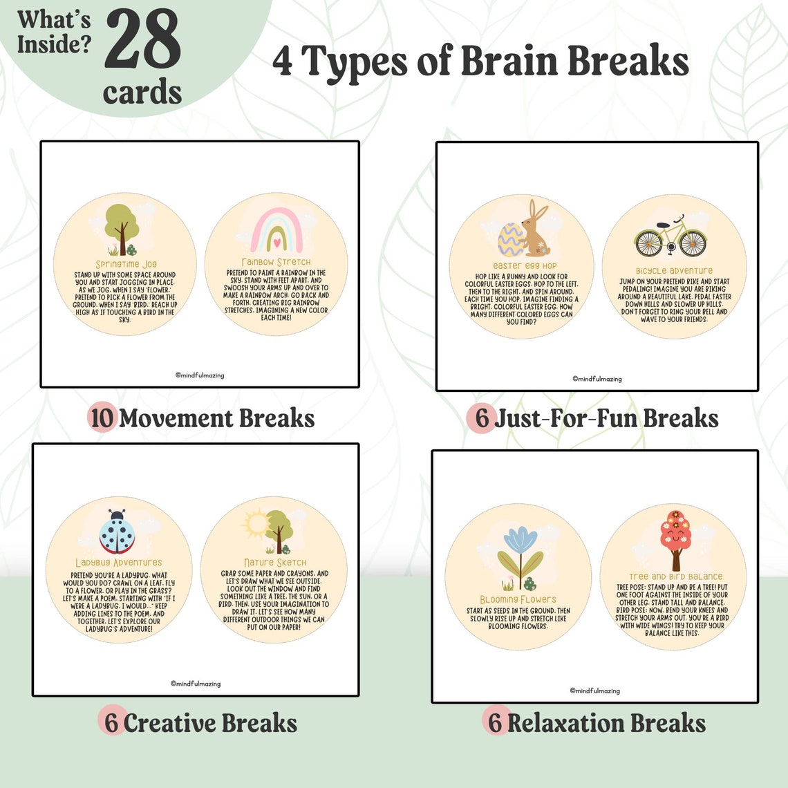 Spring Brain Breaks | Brain Break Activities | Brain Break Cards ...