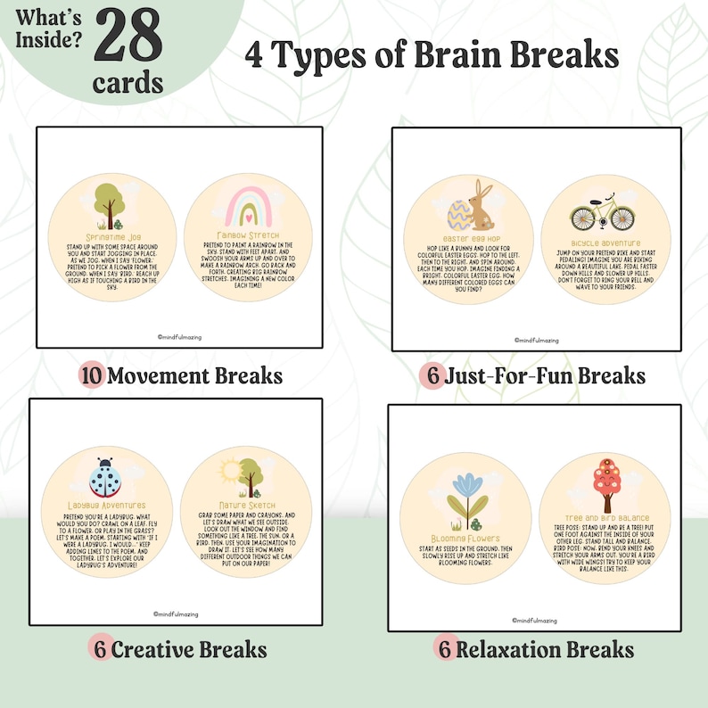 Spring Brain Breaks | Brain Break Activities | Brain Break Cards ...
