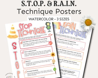 STOP Technique Poster - Watercolor Version | RAIN Technique | Calming ...