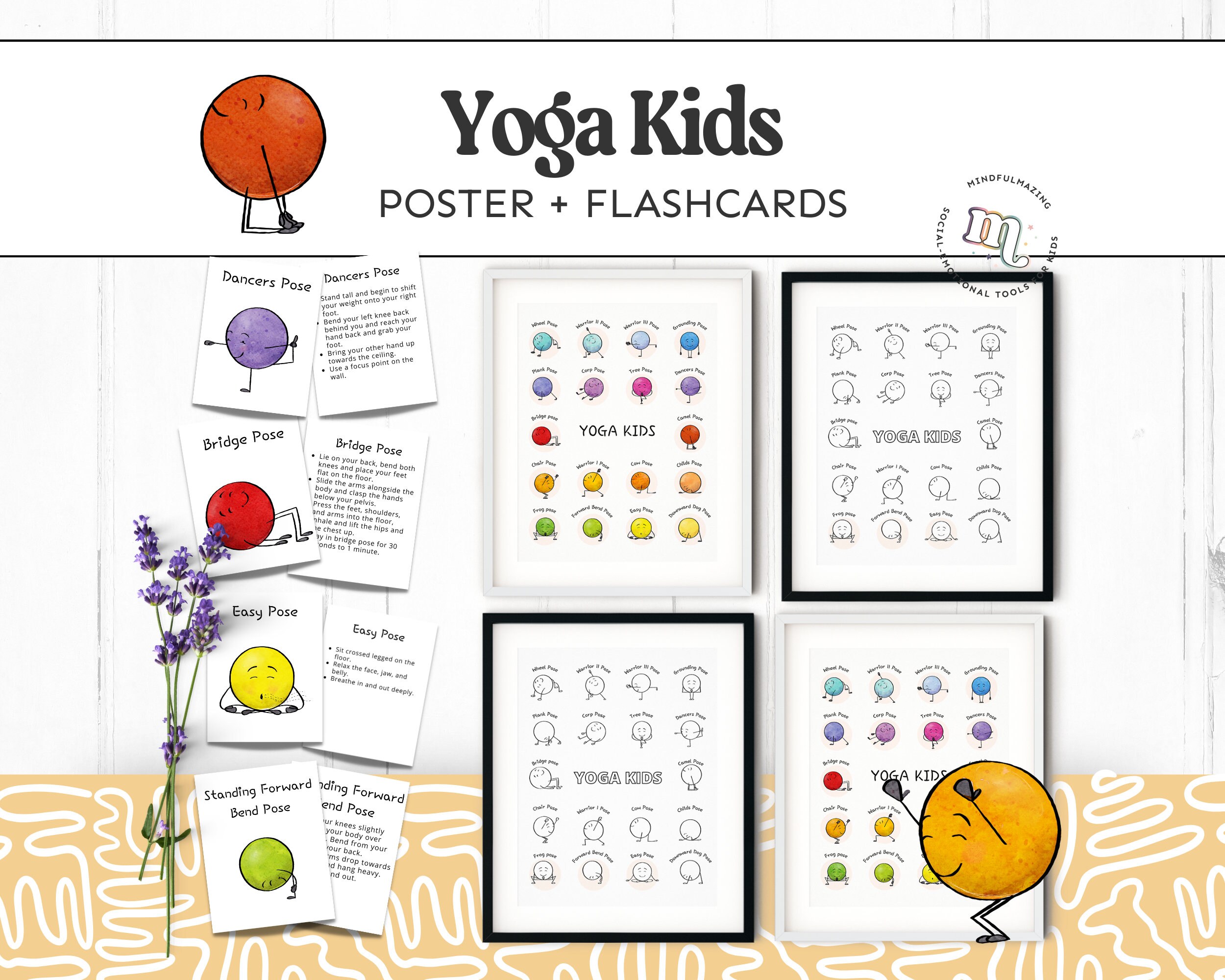 Yoga Cards for Kids Yoga Poster Set Yoga Pose Cards for Kids Calming ...