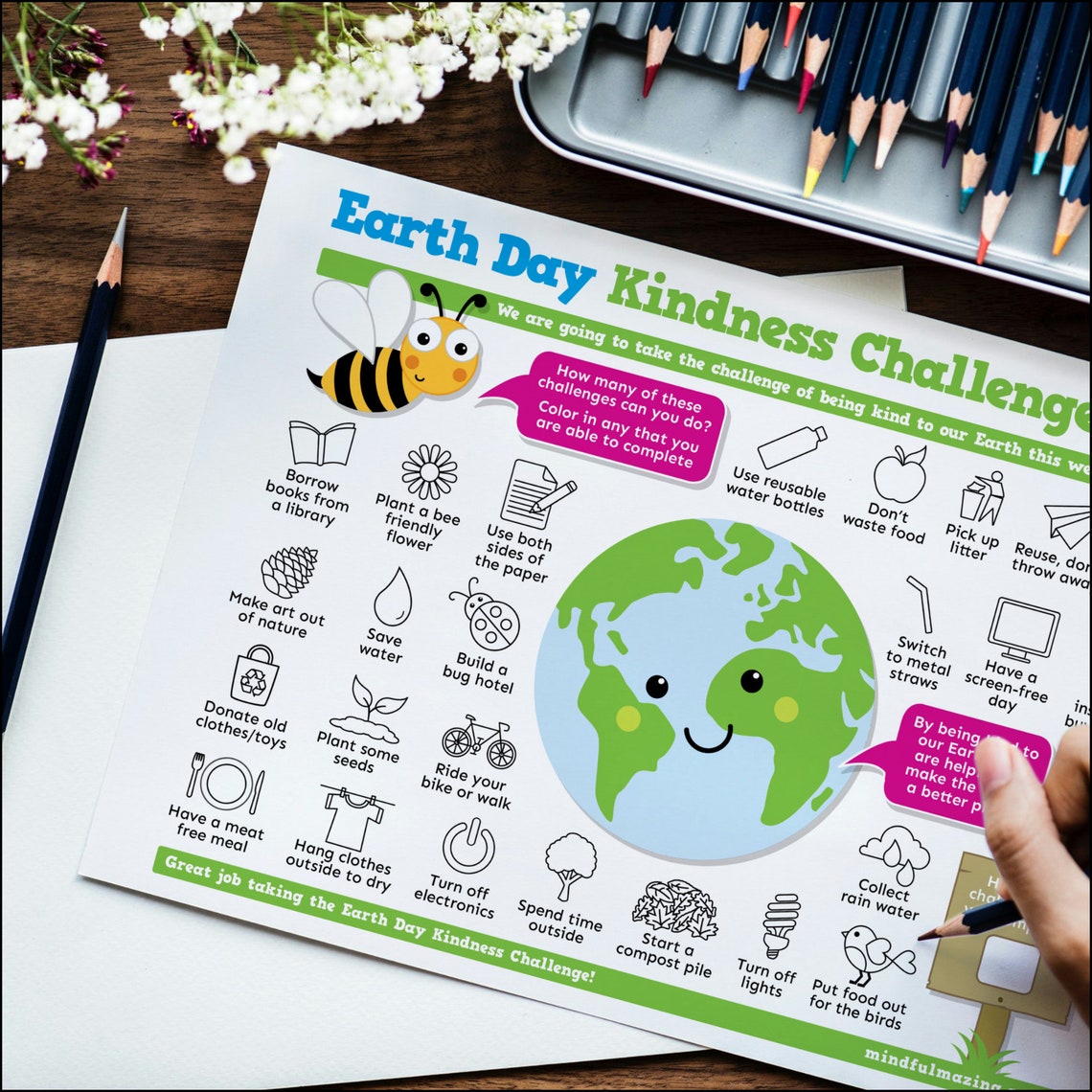 Kindness Activity Printable for Kids | Earth Day Challenge | Earth Day ...