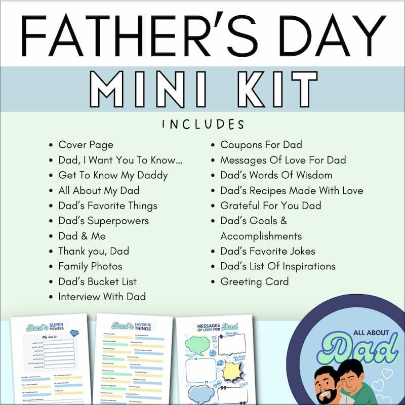 All About Dad Printable Activity Set| Father's Day Gift Set | Printable ...