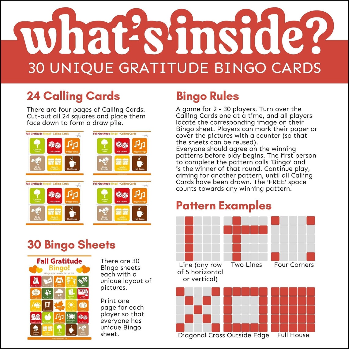 Gratitude Bingo Game for Kids, Fall Bingo, Gratitude Games, Printable ...